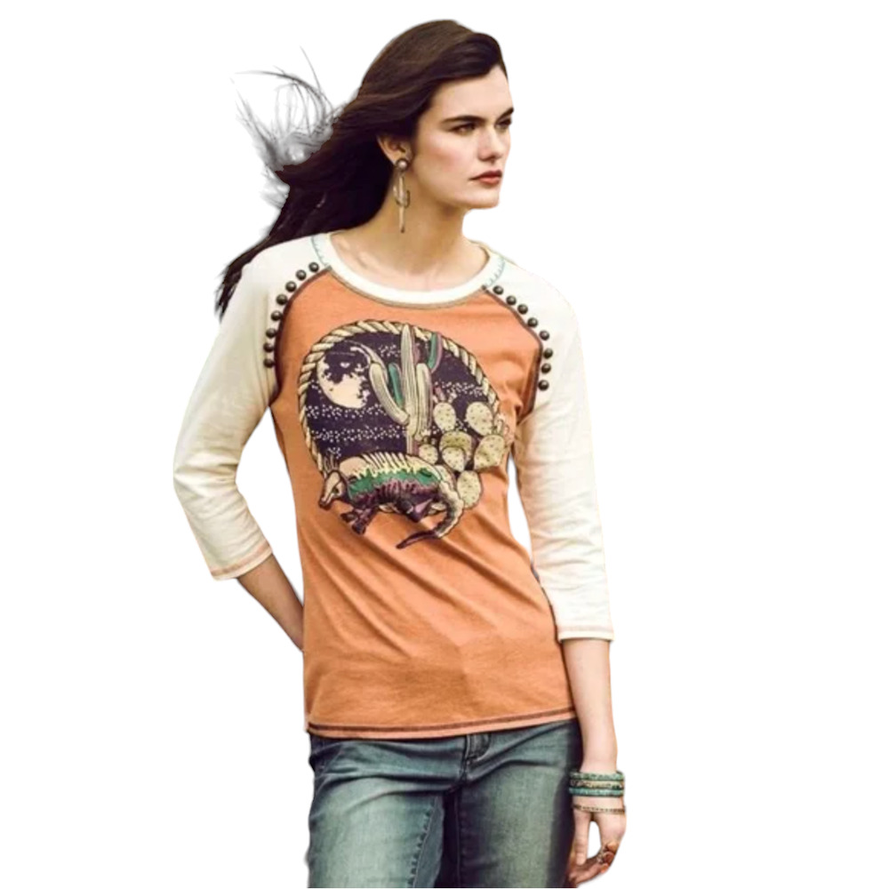 Double D Ranch Armadillo Highway Embroidered Top - Gem